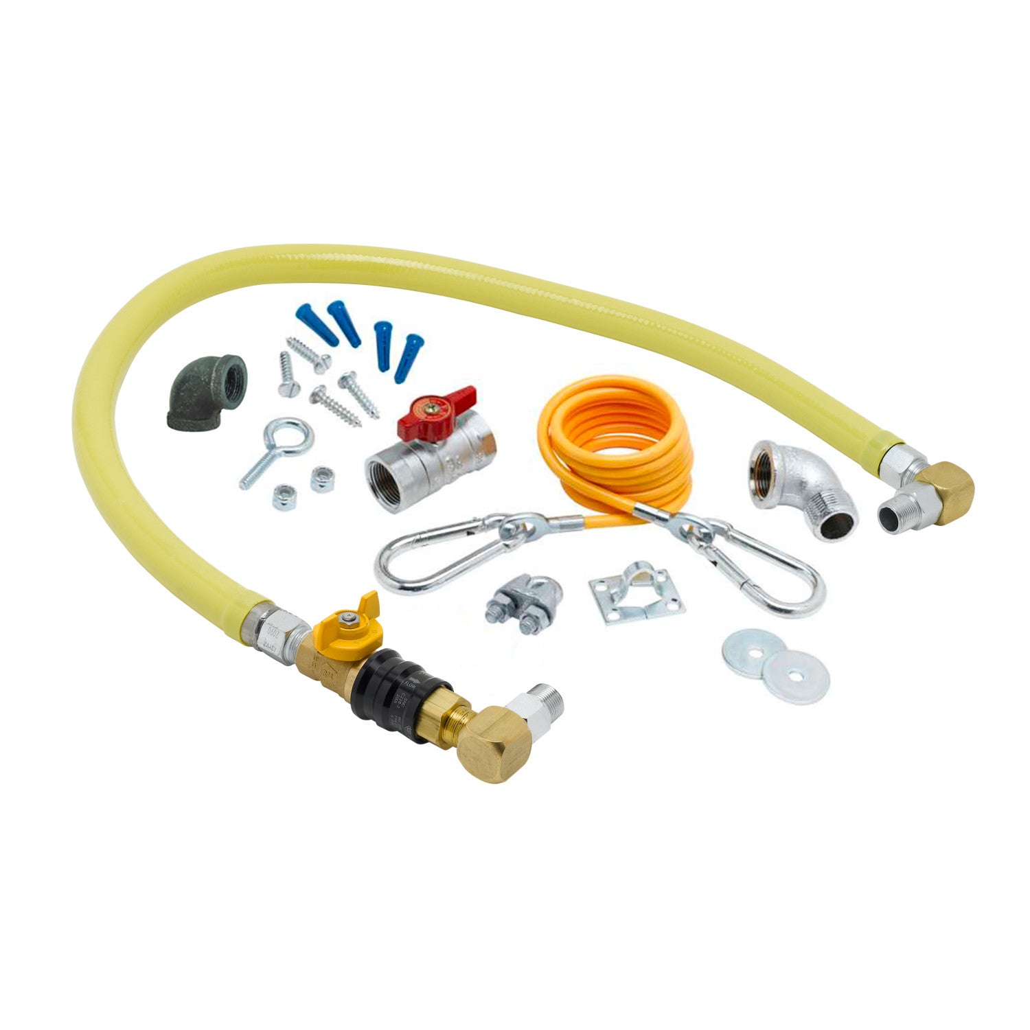 T&S Brass HG-4D-48GS-K 3/4" NPT x 48" Gas Hose, Quick-Disconnect Valve (QDV), Cable Kit, Street ...